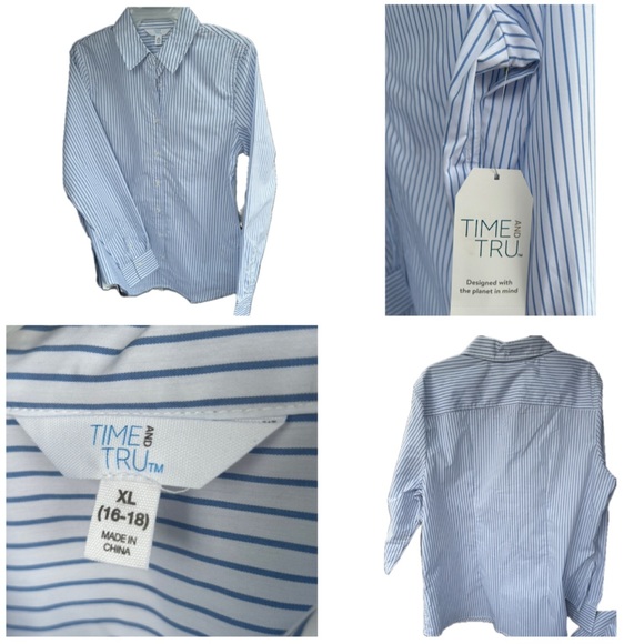 Time and Tru | Tops | Bluewhite Striped Time And Tru Core Button Shirt ...